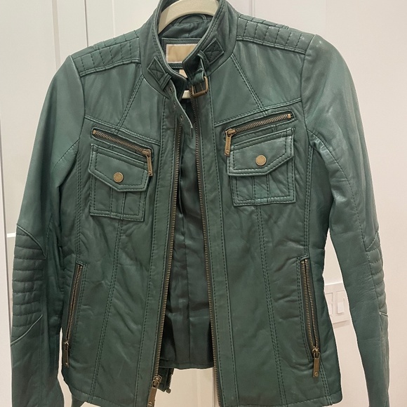 Michael Kors | Jackets & Coats | Forest Green Michael Kors Xs Leather ...